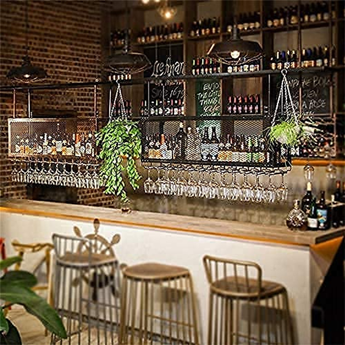 Wheel-hy Wine Rack Ceiling Wine Racks,Bar,Restaurant,Hanging,Wine Glass Rack,Ceiling Rack Storage s Hanging Wine Bottle and Glass Holder 2-Tier Wine Stemware Holder/Black/L80W30Cm