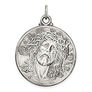 IceCarats 925 Sterling Silver Vintage Ecce Homo Jesus Christ Head Medal Necklace Religious Pendant Christian Faith Charm 38mm x 28mm Only