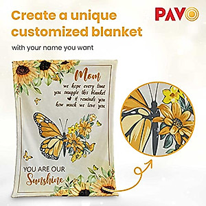 Pavo Gifts for Mom Throw Blanket, Mom Gift from Daughter and Son, Birthday Gifts, Valentines Day, Christmas, Cozy Blanket for Women 50'' x 60'' You are Our Sunshine