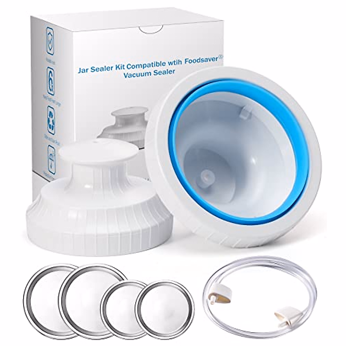 Mason Jar Vacuum Sealer Kit for Foodsaver, Food Saver Jar Sealer Attachment, Food Storage Vacuum Sealer Kit with Accessories Hose for Wide & Regular Mouth Mason Jar