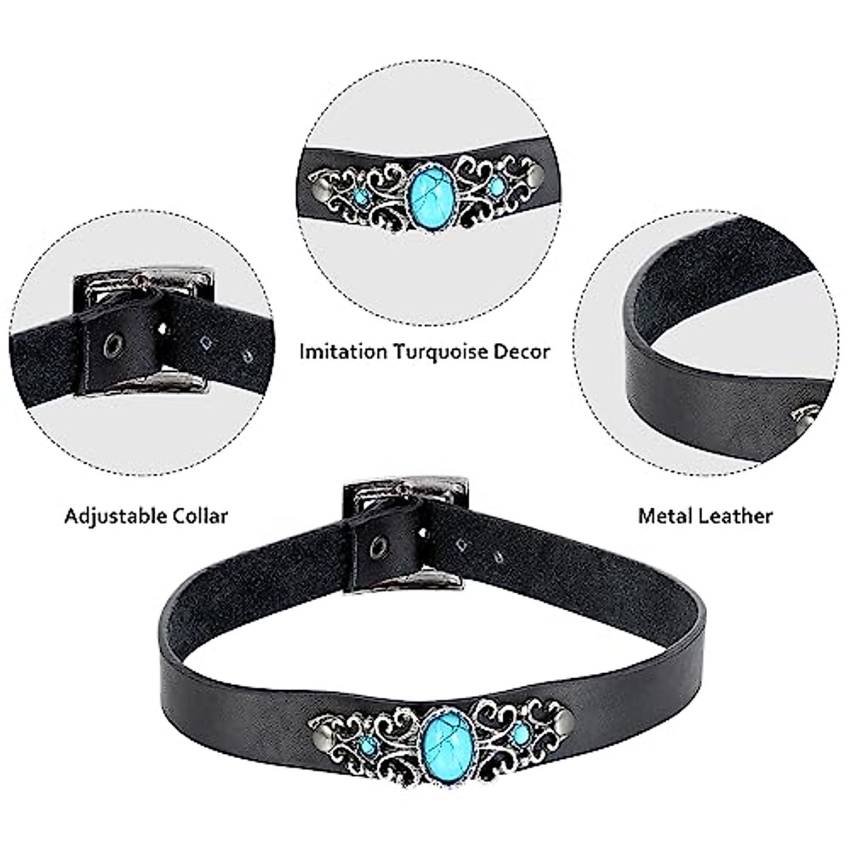 OIDEA Womens Antique Adjustable Buckle Leather Choker Collar Necklace,Imitation Turquoise Charm Collar with Gift Bag