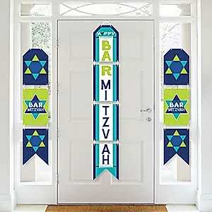 Big Dot of Happiness Blue Bar Mitzvah - Hanging Vertical Paper Door Banners - Boy Party Wall Decoration Kit - Indoor Door Decor