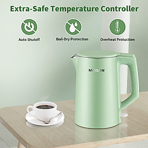 MEISON Electric Kettle, 1.7 L Double Wall Food Grade Stainless Steel Interior Water Boiler, Coffee Pot & Tea Kettle, Auto Shut-Off and Boil-Dry Protection, 1200W, 2 Year Warranty(Green)