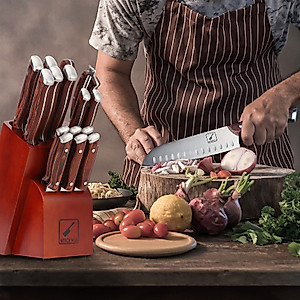 Kitchen Knife Set, imarku 16-Piece Professional Japanese Knife Set with Block, Chef Knife Set with Knife Rod, German High Carbon Steel Kitchen Knives Set