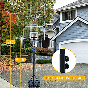 Rakon Portable Basketball Hoop Height Adjustable 5.4ft-7ft Basketball Stand Backboard System for Both Youth and Adults