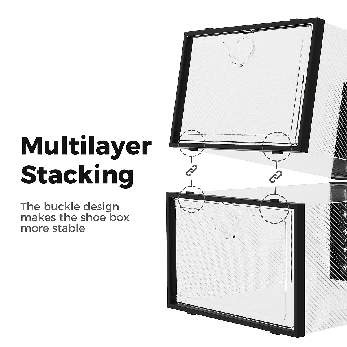 Pinkpum 15 Pack X-Large Shoe Storage Boxes, Shoe Organizer for Closet Clear Plastic Stackable Shoe Dispaly Case Bins Holder, Sneaker Storage for Sneakerheads Black