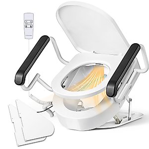Spolehli Electric Raised Toilet Seat Lift with Drying Function, Powered Toilet Lifts with Handles for Elderly Seniors Holding Up to 330lb, Plug in Elevated Toilet Assisted Standing with Remote Control