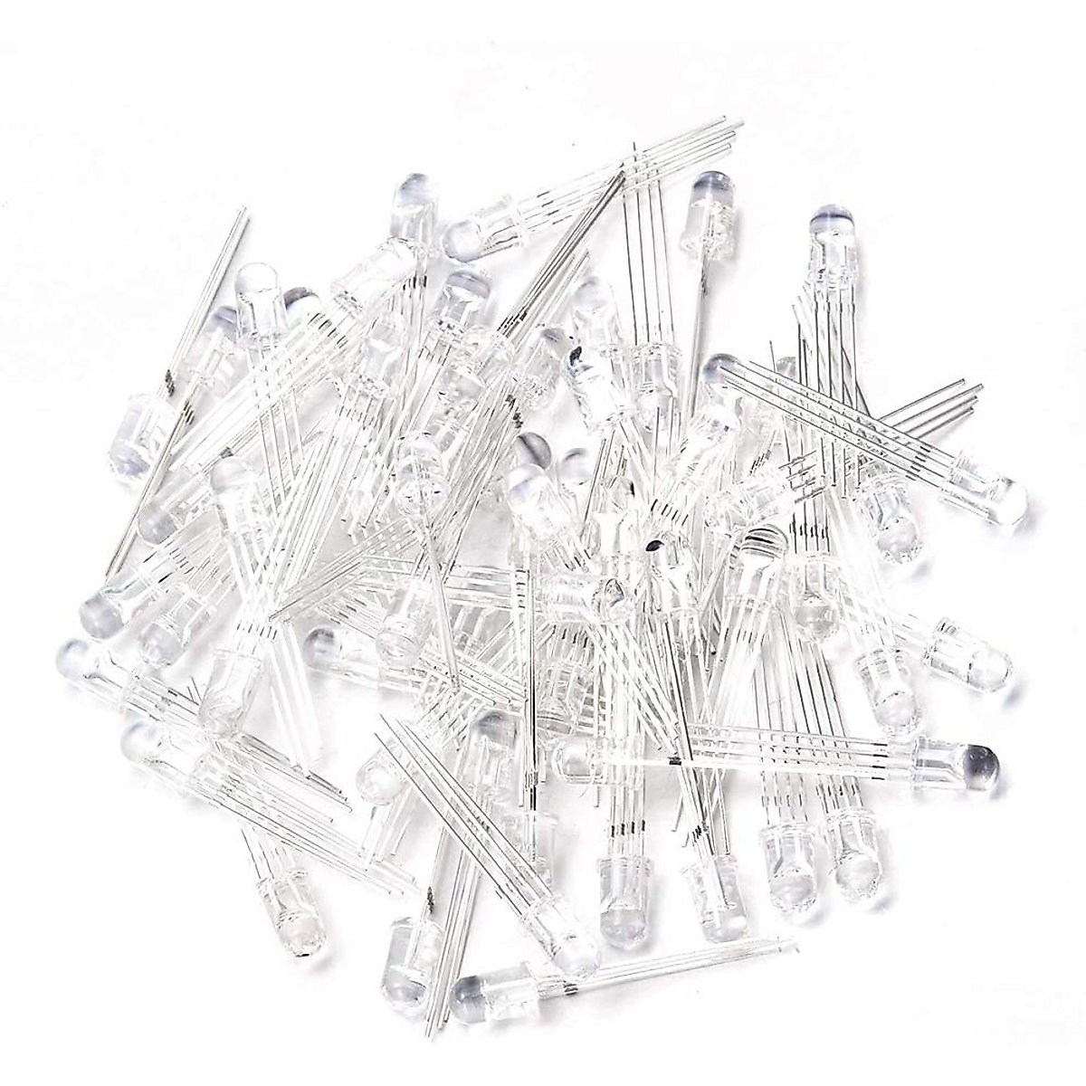 DAOKI 100Pack 5mm LED Light Emitting Diode Common Anode 4Pin RGB Tri-Color(Red/Green/Blue) Clear Transparent Round LED Lamps Buld for Arduino, PCB