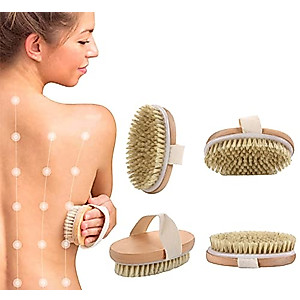 4PCS Wet and Dry Body Brush Set of 2 Dual-Sided Long Handle Shower Brush Set of 2 Short Bristles Dry Brush for Cellulite and Lymphatic Drainage Massage