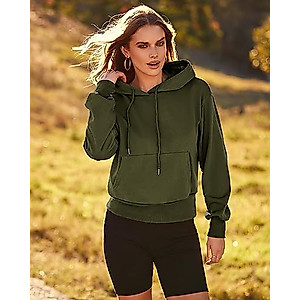 BTFBM Women's Casual Long Sleeve Cropped Hoodies Pullover Fall Winter Fashion Drawstring Sweatshirts Tops Pockets(Solid Army Green, Large)