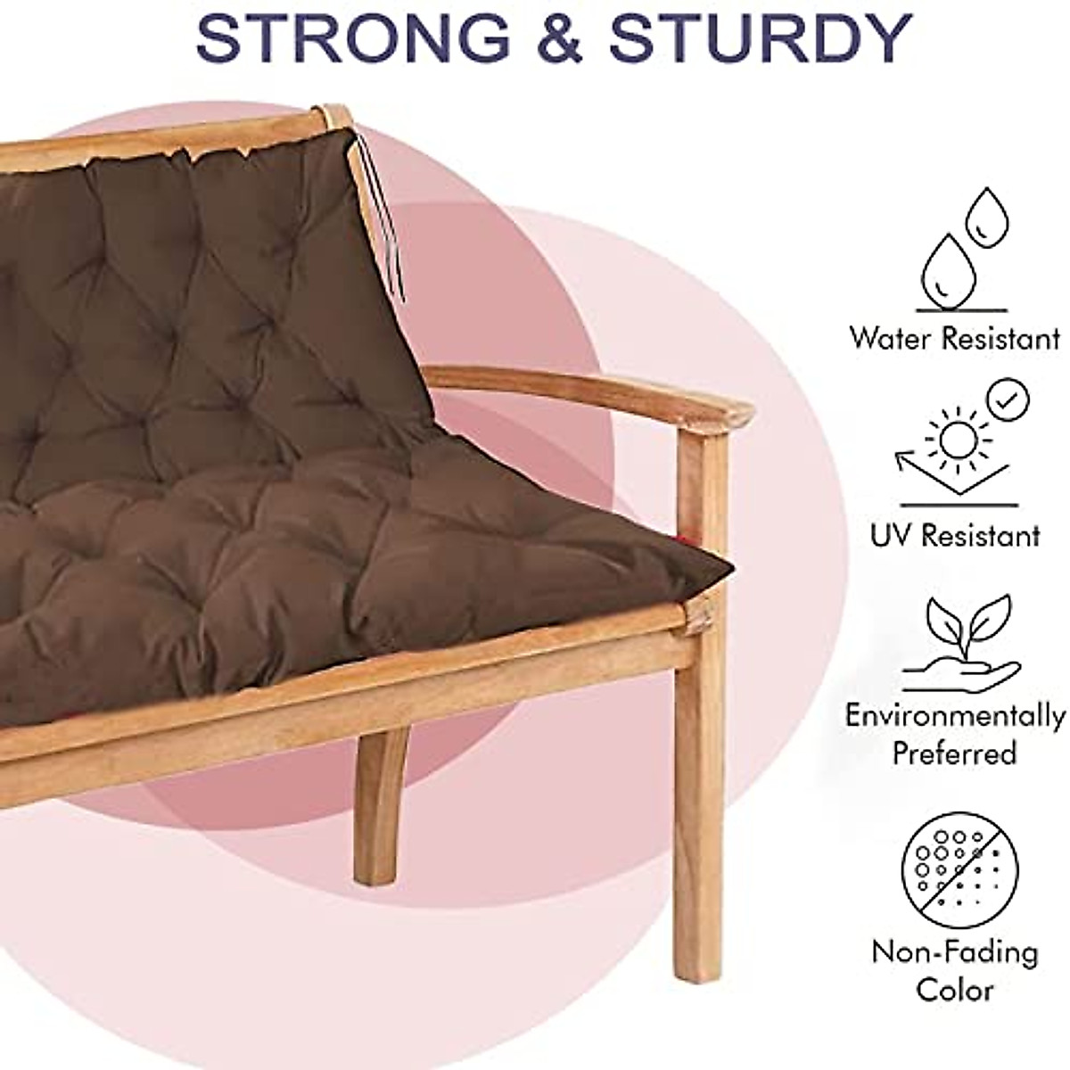 RUFXIEZW Outdoor Bench Cushion, Soft Garden Bench Cushions with Backrest and Ties Non-Slip Bench Pads Waterproof Recliner Replacement Mat for Garden Porch Furniture Patio Pad (Brown 59.0 in*39.7 in)