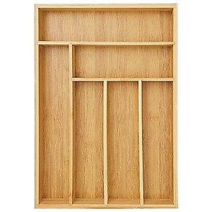 Juvale Narrow Bamboo Silverware Drawer Organizer, Wooden Cutlery Tray Holder for Kitchen, Flatware & Utensil Storage with 6 Slots, 14.5 x 10.25 x 1.75 Inches