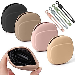 4 PCS Headphone Organizer and Silicone Cable Ties, Silicone Pouch for Storing Earbuds/USB Flash Drive/Keys/Mini Lipstick Cord Organizer Winder Holder Keeper Manager Management for Home or Workplace