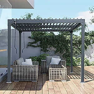 BPS Outdoor Louvered Pergola 10‘x13’ Aluminum Pergola Waterproof Gazebo Patio Sun Shade Shelter with 2 Adjustable Roof Panels for Patio, Garden, Backyard
