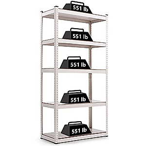 JINZEHUIH 5 Tier Storage Shelves, 36" W x 15.8" D x 72" H 2755 LBS Garage Storage Heavy Duty Metal Shelving, Adjustable Storage Utility Rack Shelf Unit for Kitchen Pantry Garage Office, White