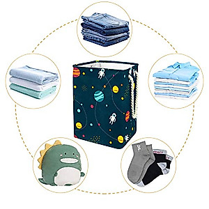 DEYYA Waterproof Laundry Baskets Tall Sturdy Foldable Outer Space Planets Alien Earth Print Hamper for Adult Kids Teen Boys Girls in Bedrooms Bathroom