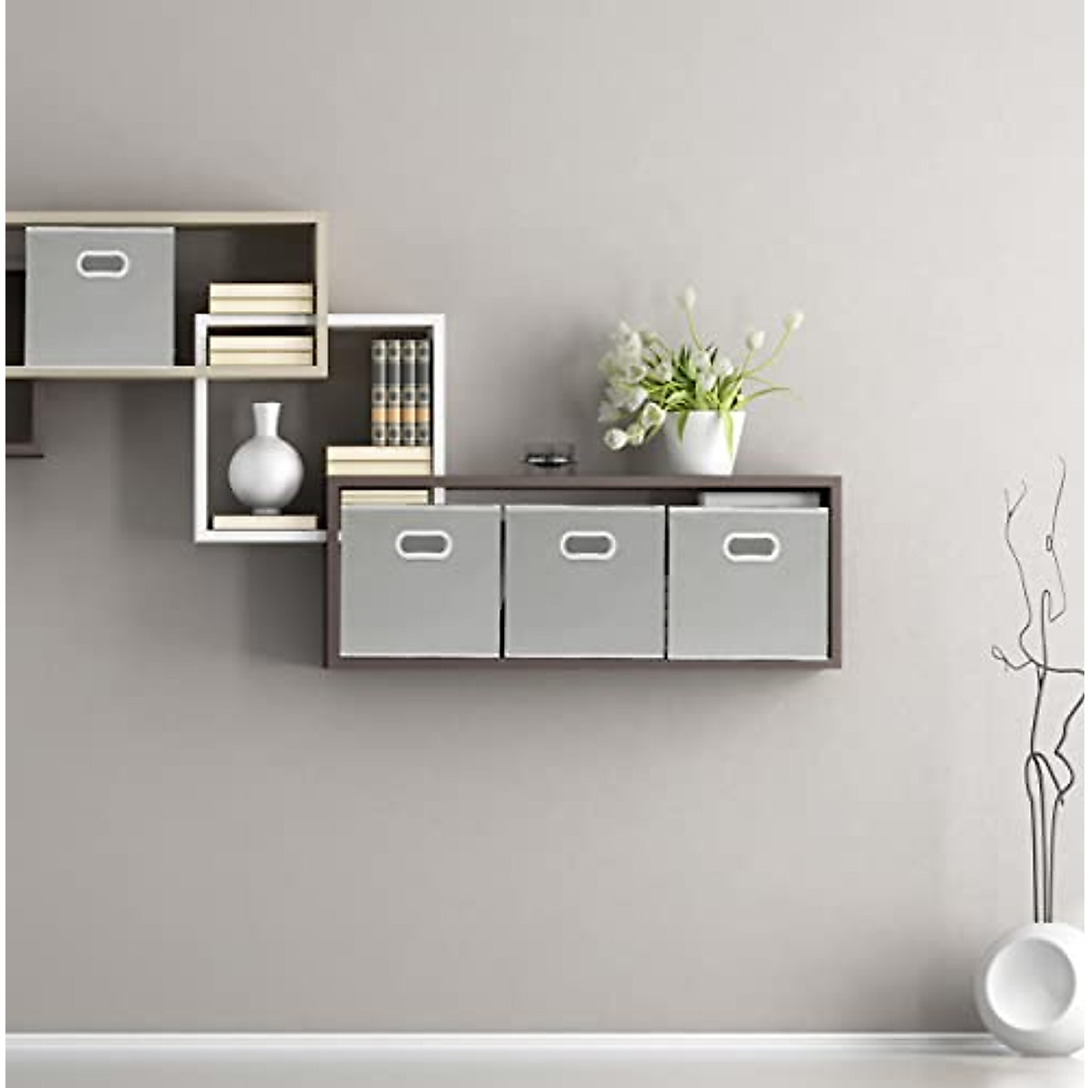 6 Pack - SimpleHouseware Foldable Cube Storage Bin with Handle, Grey