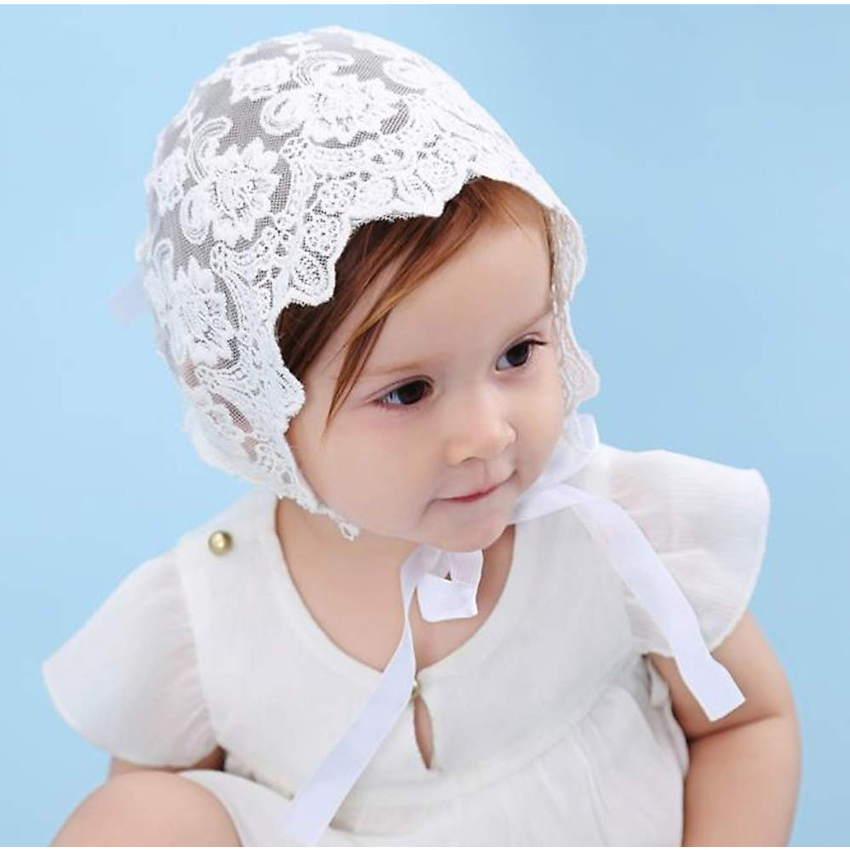 Baby Little Kids Toddlers Breathable Lacy Bonnet Eyelet Cotton Adjustable Sun Protection Hat (White-4)