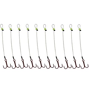 Tooth Shield Tackle 10-Pack Walleye Stinger Hooks/Trailer Hooks 15lb Fluorocarbon Leader Material Red VMC Hooks [Chartreuse] (Hook Size: 8)