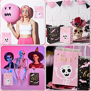 Ctosree 24 Pcs Halloween Treat Bags Pink Halloween Party Favor Bags Paper Happy Boo Day Pink Halloween Boo Favor Bags Treat Bag for Halloween Scary Theme Birthday Party