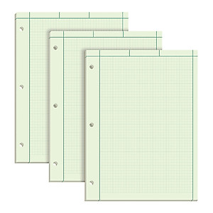 TOPS Engineering Computation Pads 3 Pk, 8-1/2" x 11", Glue, 5 x 5 Graph Rule on Back, Green Tint Paper, 3-Hole Punched, 100 Sheets per Pad (35507)