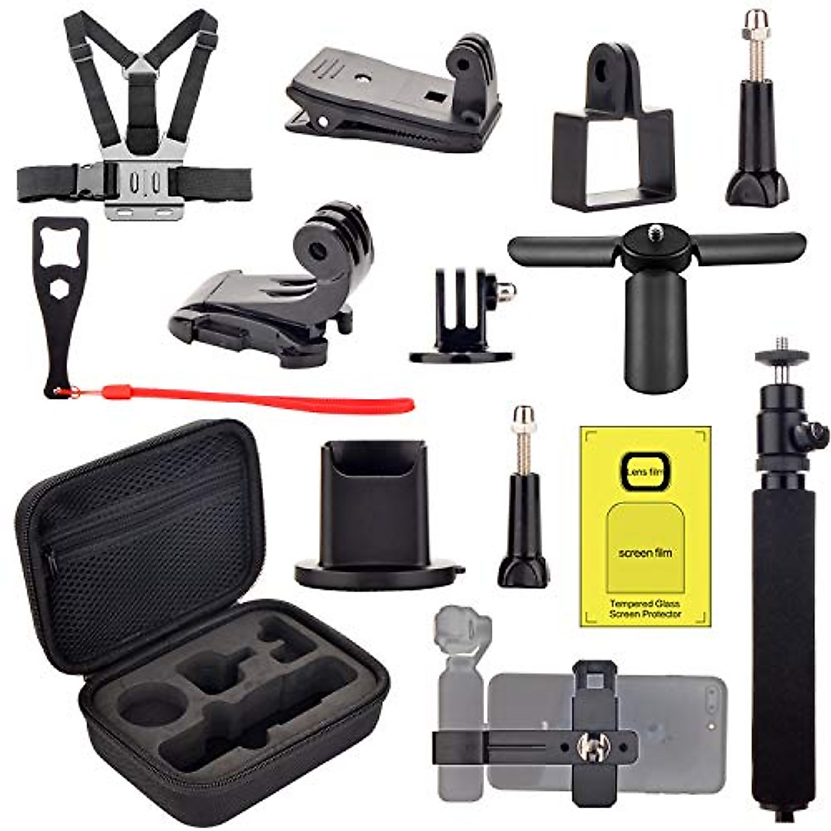 ARISLL Accessories kit for DJI OSMO Pocket/Pocket 2, Handheld Mount Adapter Tripod Carrying Case Expansion Phone Bracket Screen Protector for Osmo Pocket/Pocket 2