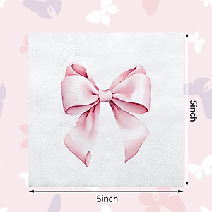 Crtiin 100 Pcs Bow Napkins 2 Ply 5 x 5 Inches Bachelorette Party Bow Theme Party Decorations Bridal Engagement Baby Shower Tableware Coquette Supplies Tea Party Girls Birthday Napkins Decor (Pink)