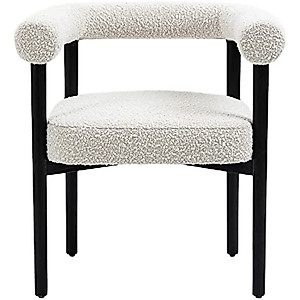 Meridian Furniture 560Cream-C Hyatt Collection Mid-Century Modern Dining Chair with Solid Wood Black Finish, Rich Cream Boucle Fabric, 26.5" W x 22" D x 28" H, Cream