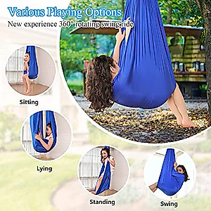 Sensory Swing + 360° Swivel Hanger,Adjustable Height Indoor Outdoor Swing for Kids, Hanging Pod Chair, Helps with Sensory Disorders, Autism, ADHD, Therapy Swing, Pod Swing Chair (size59 x110) (Blue)