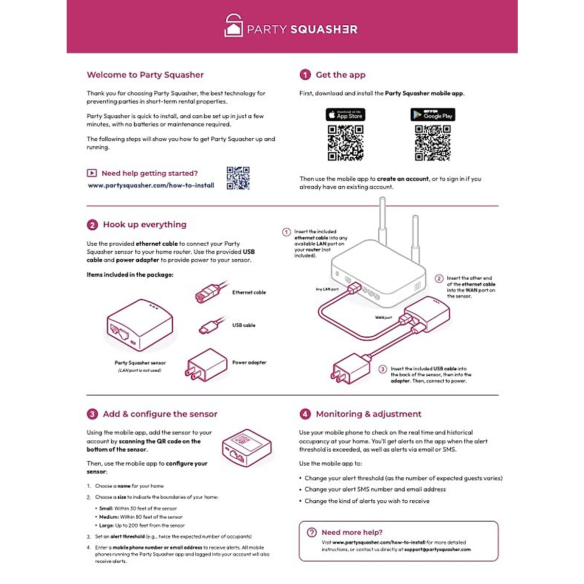 Party Squasher Home Occupancy Monitoring Service: Whole Home Sensor and Mobile App with 1-Year Subscription