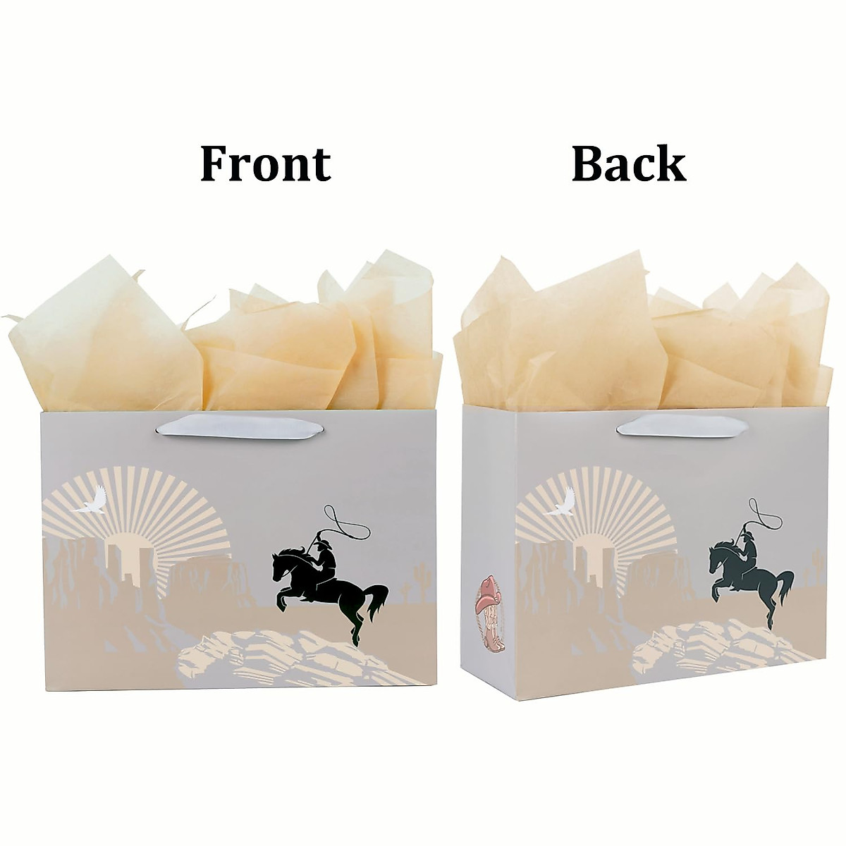 ysmile Cowboy Gift Bag for Men Boy, 13" Large Paper Bag Wrapping Tissue, Single 1 Pack