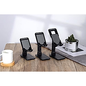 Adjustable Cell Phone Stand, Angle Height Adjustable, Foldable Desk Cell Phone Stand Holder, Phone Dock Cradle Compatible with All Mobile Phones, iPhone, Switch, iPad, Tablet (Black)