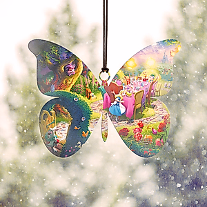 Disney – Alice in Wonderland – Mad Hatter’s Tea Party – Thomas Kinkade Studios – 2.7” x 3.5” Butterfly Shaped Hanging Acrylic Print Accessory – Officially Licensed Collectible