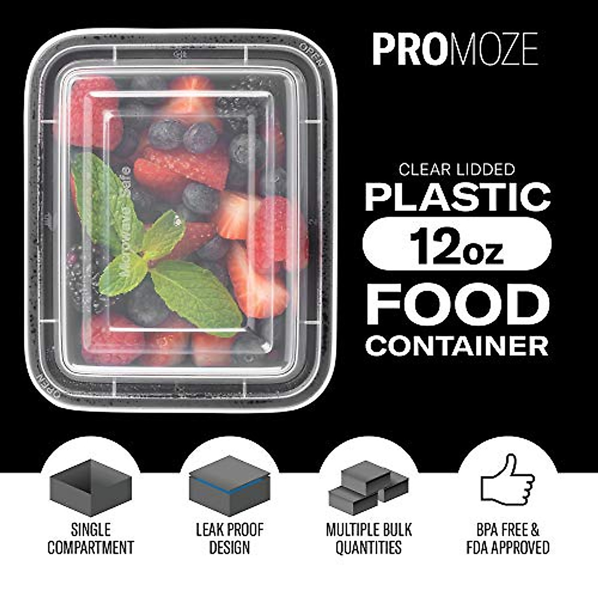 50-Pack Tiny Meal Prep Plastic Microwavable Food Containers meal prepping & Lids."12 OZ." Black Rectangular Reusable Storage Lunch Boxes -BPA-free Food Grade- Freezer Dishwasher Safe -PREMIUM QUALITY