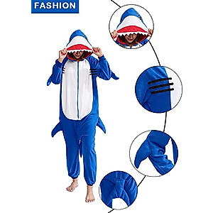 vavalad Adult Shark Onesie Pajamas Unisex Animal Cosplay Costume One Piece for Women and Men