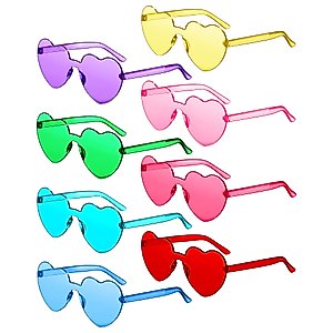 EBOOT 8 Pairs Kids Heart Shaped Sunglasses Rimless Transparent Candy Color Eyewear Vintage Rainbow Sunglasses Bulk for Age 5-12 Kid (Multicolor)