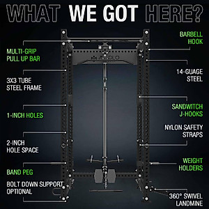 Mikolo 3" x 3" Power Cage, 2000lbs Power Rack, Multi-Functional Squat Rack with J-Hook, Band Peg, Commercial Squat Cage for Home Gym with Attachment Set, 3x3 Commercial Squat Rack (Black)