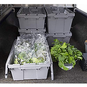 Akro-Mils 39170 Industrial Plastic Storage Tote with Hinged Attached Lid, (21-Inch L by 15-Inch W by 17-Inch H), Gray, (3-Pack)