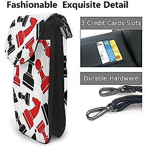Chess Pattern Women Soft PU Leather Cellphone Purse Wallet Handbag Small Crossbody Shoulder Bag