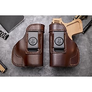 OUTBAGS USA LS2SHIELDX (Brown-Right) Full Grain Heavy Leather IWB Conceal Carry Gun Holster for Smith & Wesson M&P Shield 9mm / 40 S&W with Crimson Trace Laser. Handcrafted in USA.