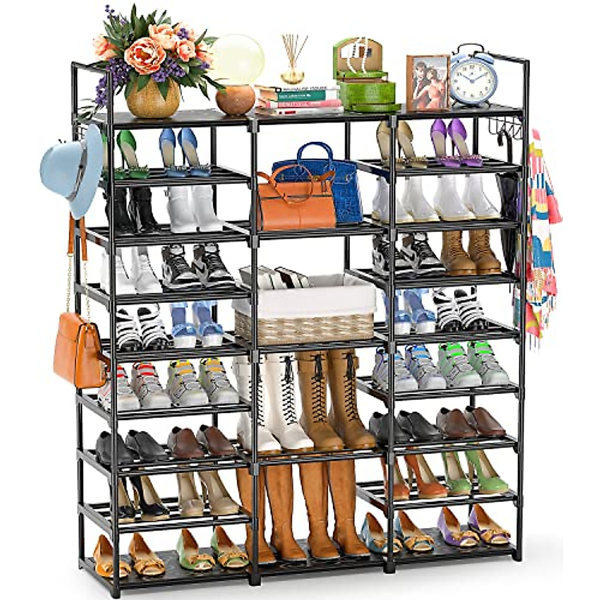 Huolewa Shoe Rack Storage Organizer, 9 Tier Large Shoes Rack for Entryway Closet Garage, Free Standing Tall Shoe Shelf Stand, Sturdy Big Metal Shoe Rack for 50-55 Pair Shoe Boot