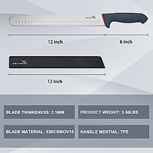 DELFINA 12 Inch Brisket Slicing Knife W/Sheath & SoftGrip Handle, Ultra Sharp Premium Carving Slicing Knife For Meat Cutting, Great for Slicing Roasts, Meats, Fruits and Vegetables