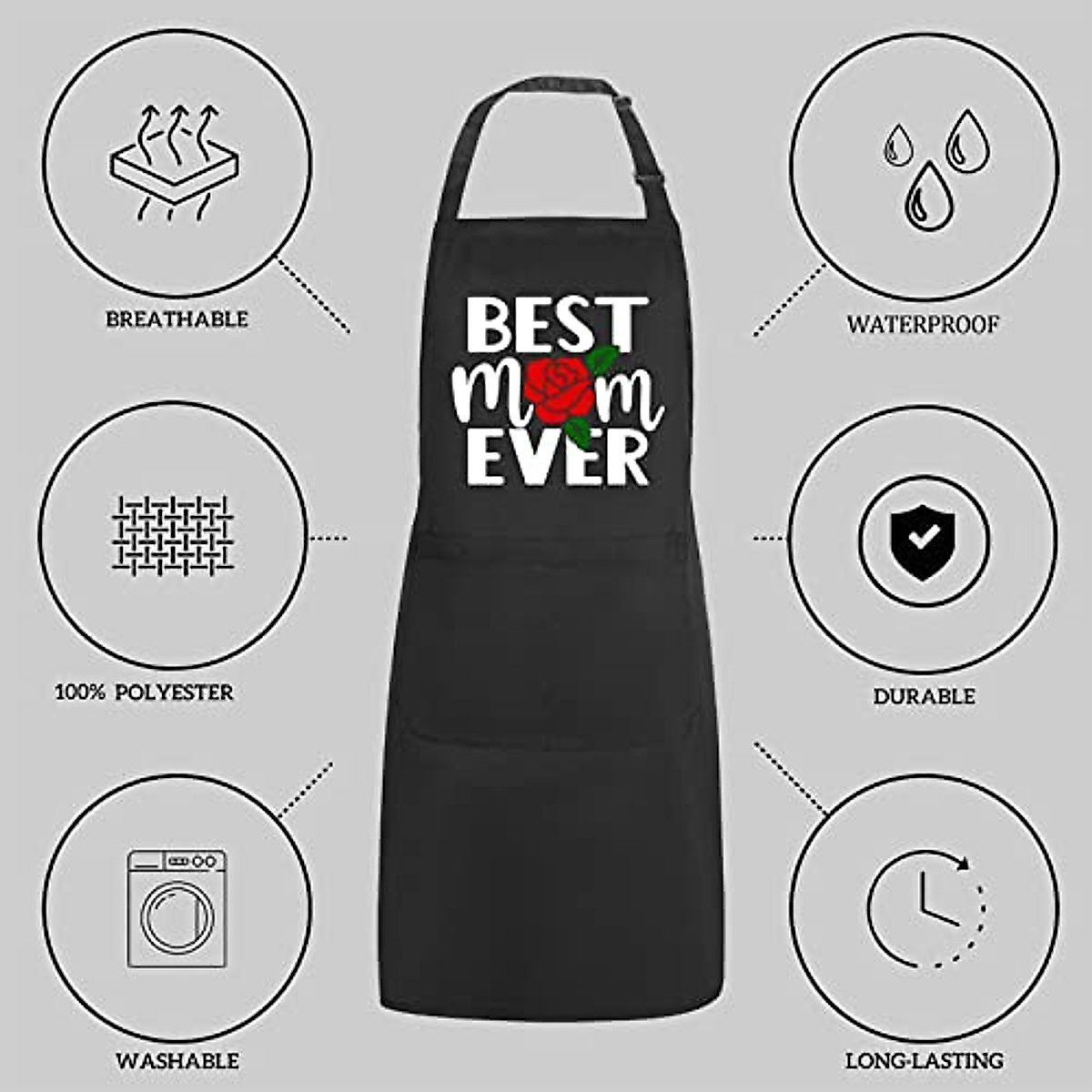 Oxpaynop Best Mom Ever Gifts, Cooking Aprons for Women with Pockets, Water Resistance apron Birthday Gift for Mother Wife Grandma (Best mom ever)