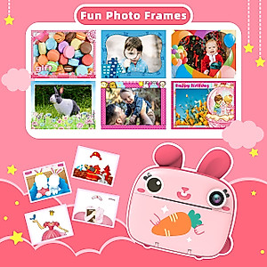 CAMCLID Instant Camera for Kids, 2.5K Kids Camera Instant Print with No Ink Print Paper & 32G Card,Selfie Digital Camera & 1080P Video Camera, Toy Gift for Girls Boys 3-12 (Pink)