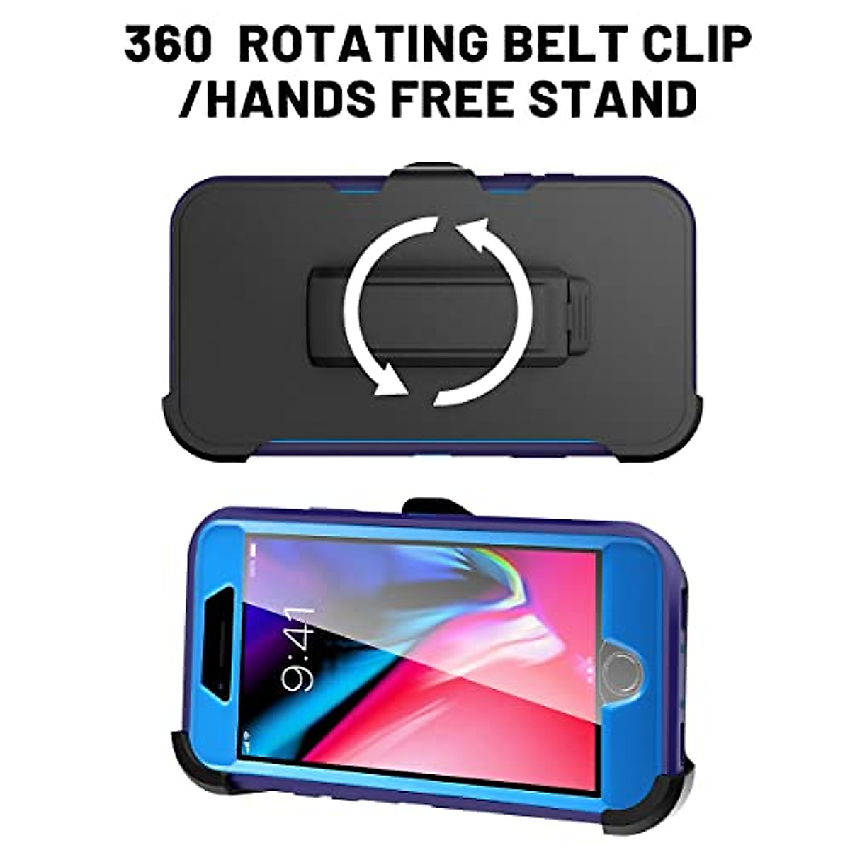 iPhone 8 Plus/7 Plus Case, AICase [Heavy Duty] [Full Body] Tough 4 in 1 Rugged Shockproof Cover with Built-in Screen Protector for Apple iPhone 8 Plus/7 Plus (Dark Blue/Light Blue+Belt Clip)