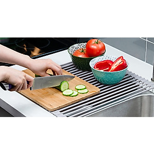 Surpahs Over Sink Foldable Multipurpose Roll-Up Dish Drying Rack, Silicone Wrapped Stainless Steel,Warm Gray, 20.5" x 15.5" (Pack of 2)