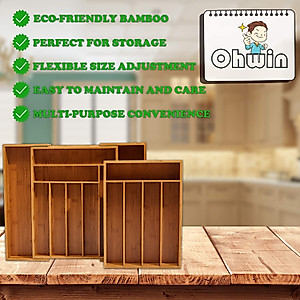 Ohwin Bamboo Drawer Organizers Kitchen Silverware Organizer with 5 Compartments, Flatware Drawer Organizer Tray - Bamboo Hardware Organizer Cutlery and Utensil Tray, Perfect for the Kitchen, Bathroom