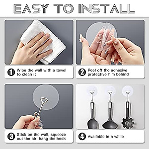 ZOCONE 20 Pcs Transparent Large Adhesive Hooks with Plastic Razor Blade Scraper, Waterproof Stainless Steel Sticky Hooks for Hanging Heavy Duty, Wall Hangers Without Nails for Home Kitchen (Round)