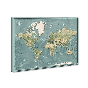 World Travel Map Pinboard on Canvas | World Map Wall Art | Detailed Push Pin Map to Mark Places Traveled (40 x 30)
