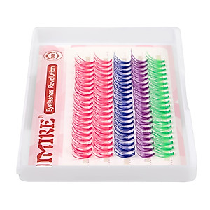Colored Lash Clusters Individual Eyelashes 100Pcs DIY Eyelash Extensions 4 Colors Pink Lashes 14mm 3D Effect Individual Eyelashes Clusters Natural Look CC Curl Wispy Extension Reusable Pack by JIMIRE
